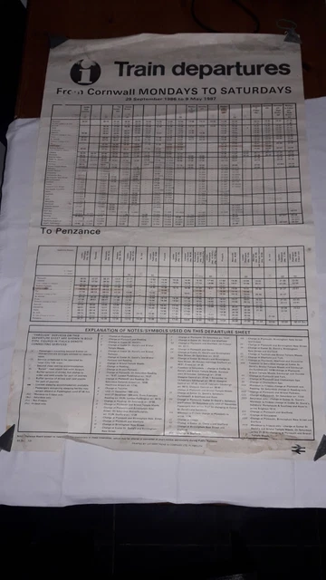 VINTAGE ORIGINAL BRITISH Rail Railways Poster Timetable Cornwall ...