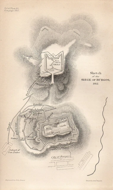 ANTIQUE MAP BATTLE Plan Peninsular War Siege Of Burgos 1812 £13.99 ...