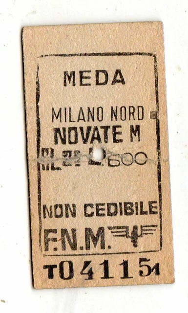 BIGLIETTO TICKET Edmonson Ferrovie Nord Milano Meda Novate 30-10-1976 ...