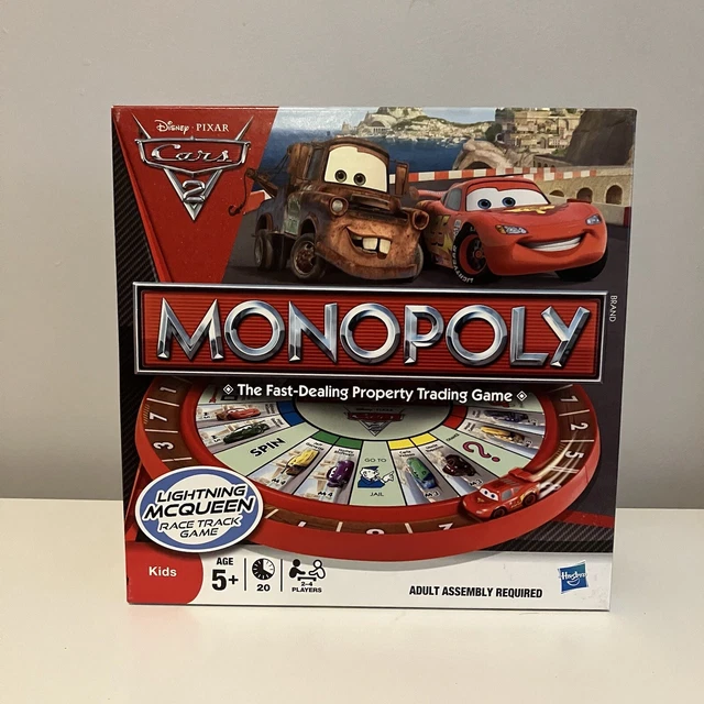 CARS 2 MONOPOLY Board Game Disney Pixar Lightning McQueen Racetrack ...