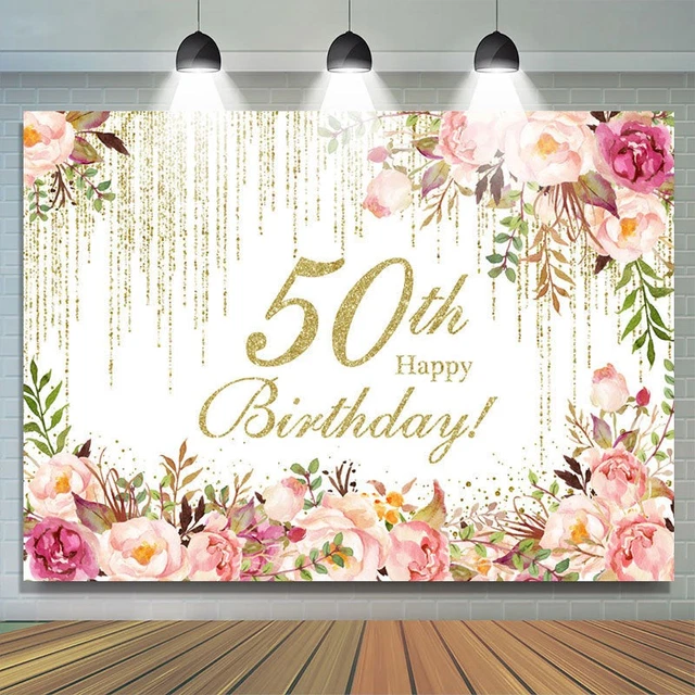 PINK FLORAL SPARKLING 50th Happy Birthday Backdrop $36.09 - PicClick AU