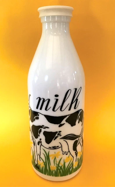 EGIZIA (ITALY) MILK Bottle Dairy Cow Tall White Milk Glass & Lid ...