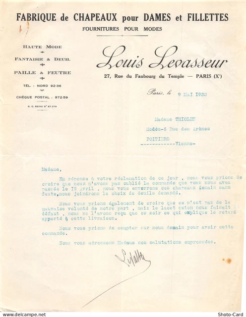 1933 FAB DE Chapeaux Dames & Fillettes Louis Levasseur Paris-Thiolet ...