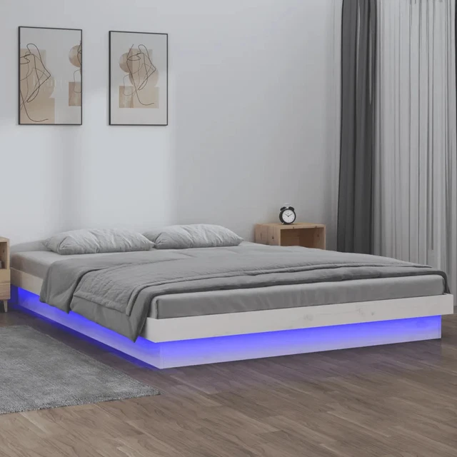 WALPLUS LED WHITE Solid Wood Bed Frame Without Mattress Double Bed £165 ...