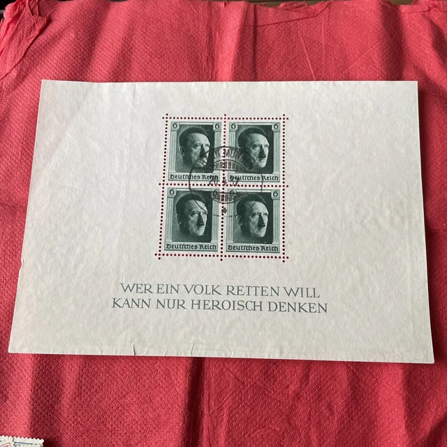 RARE 1937 GERMAN Mini Sheet with 4 Hitler Head RallyStamps + Swastica ...