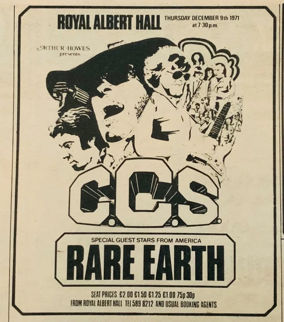 RARE EARTH+CCS+ROYAL ALBERT HALL+1971+SMALL GIG PRESS ADVERT+8.5cms x ...