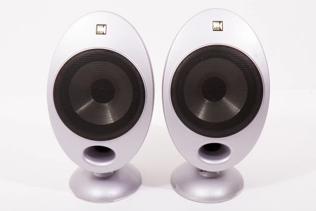 KEF HTS2001 SATELLITE speakers (x2) with surface stands, silver £49.95 ...