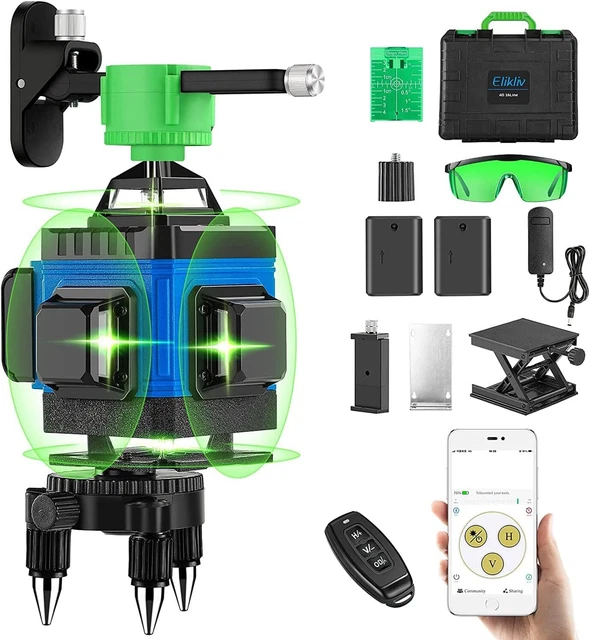ELIKLIV ROTARY 4X360° Vertical Horizontal Line Laser Bluetooth & Remote ...