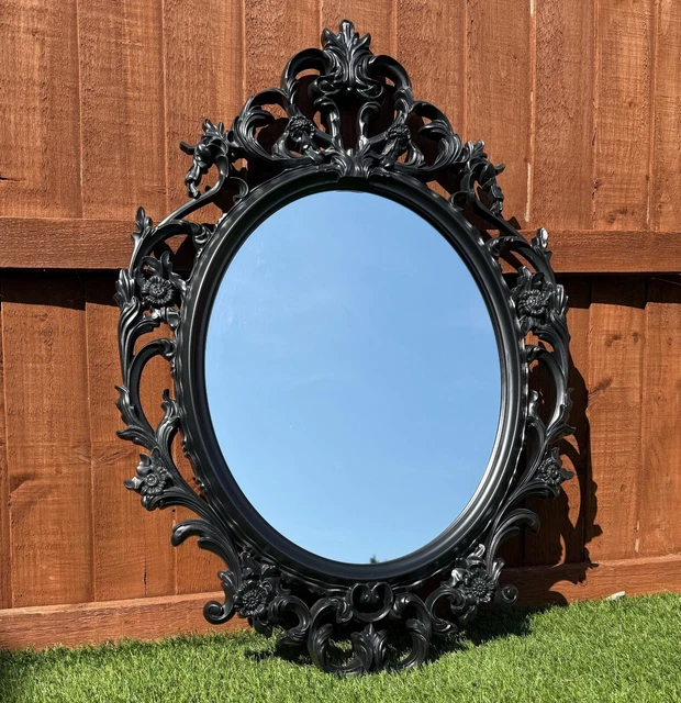 IKEA UNG DRILL, Oval Wall Mirror, Black Gothic Frame, 84cm x 57cm £26. ...