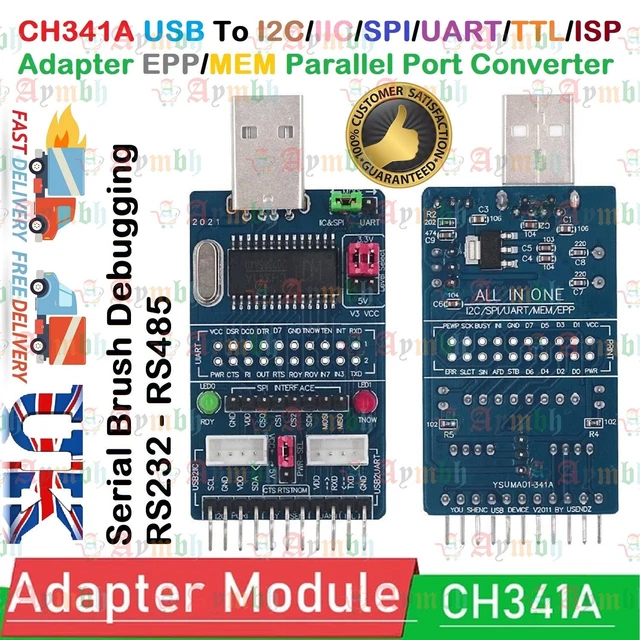 CH341A USB TO I2C/IIC/SPI/UART/TTL/ISP Adapter EPP/MEM parallel Port ...