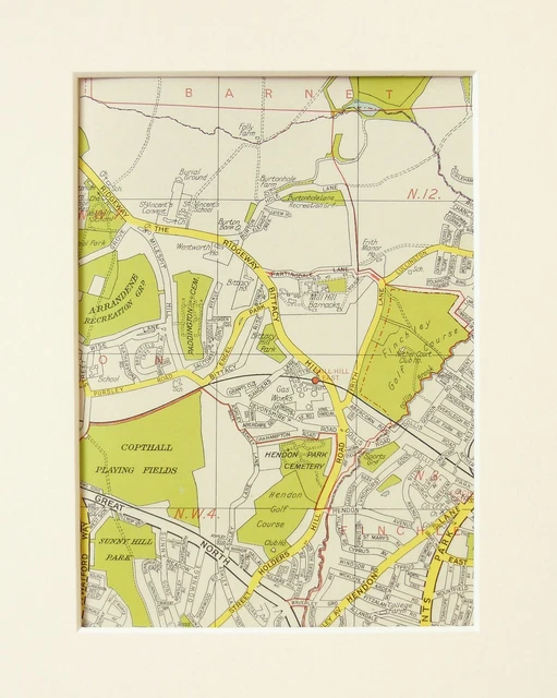 VINTAGE LONDON MAP - North West, Finchley, Colindale - 1950s Mounted ...
