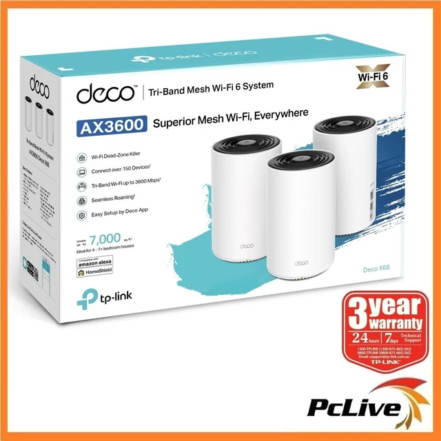 TP-LINK DECO X68 3 PACK AX3600 Whole Home Mesh Wi-Fi 6 Tri-Band ...