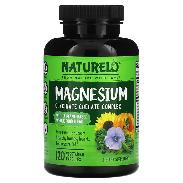 NATURELO, MAGNESIUM GLYCINATE Chelate Complex, 120 Vegetarian Caps ...