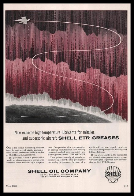 1958 SHELL OIL San Francisco ETR Greases Missiles Aircraft Lubricant ...
