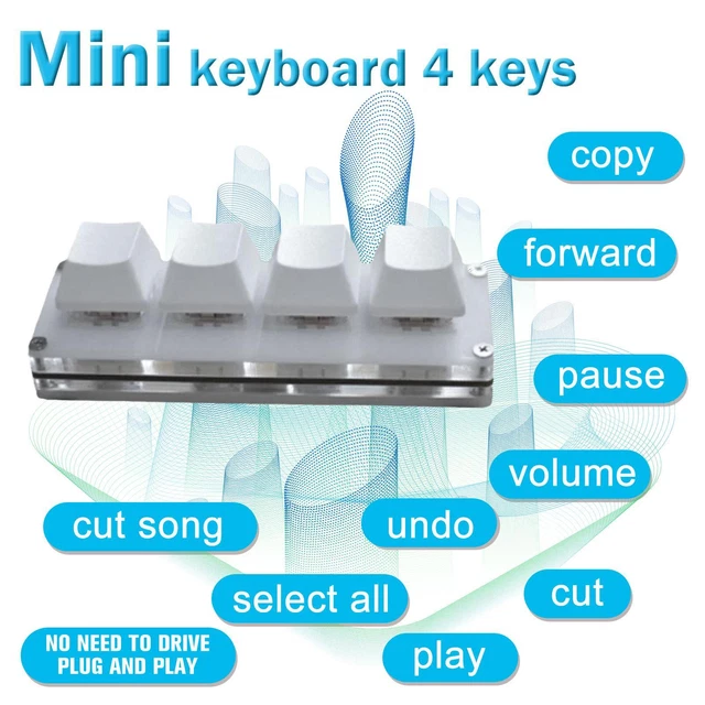 4-KEY USB MINI Mechanical Keyboard DIY Custom Shortcuts Cable &Data ...