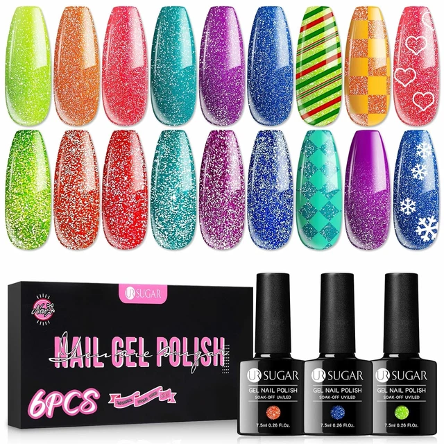 UR SUGAR UV Nagellack Neon Glitzer Shellac Set, 6 Farben Reflechissant ...