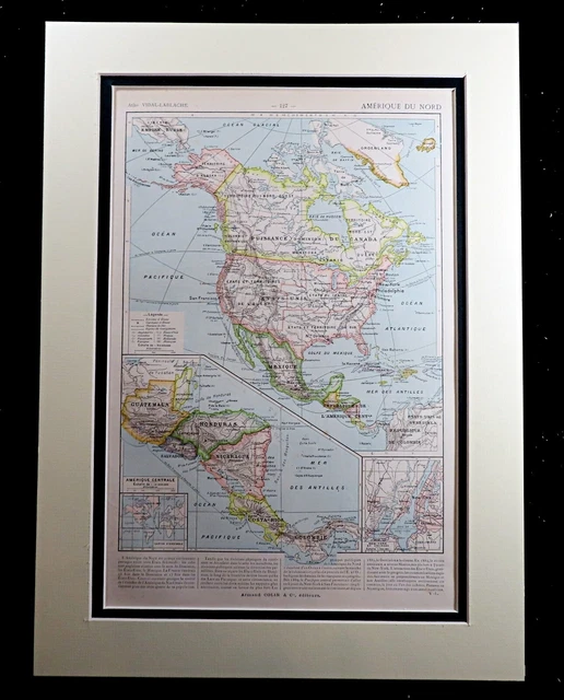 MAP OF NORTH America United States Canada Mexico Alaska French Antique ...