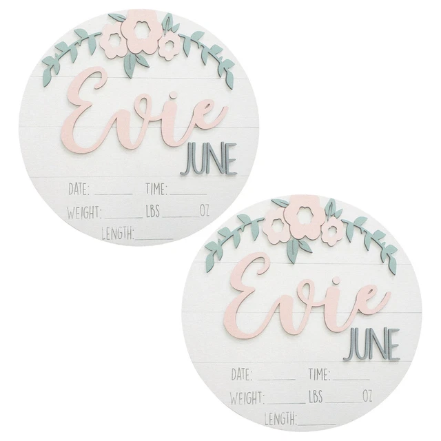 2 PCS WOOD Newborn Round Baby Announcement Sign Prop Gift for £5.59 ...