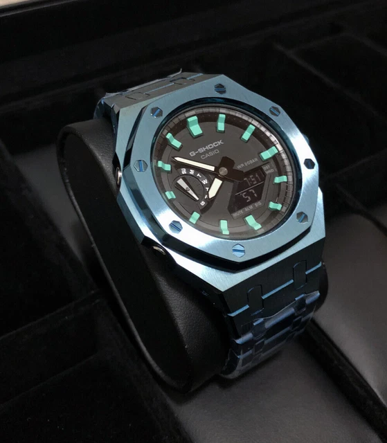 CASIO G-SHOCK GA-2100 Custom Casioak Mod Stainless Steel Tiffany Blue ...