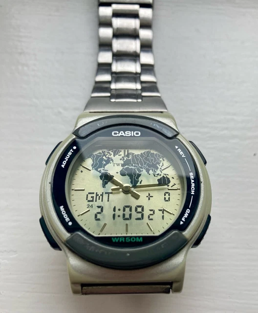 VINTAGE DIGITAL WATCH Casio ABX-53 TWINCEPT Module 1326 1990 DATABANK ...