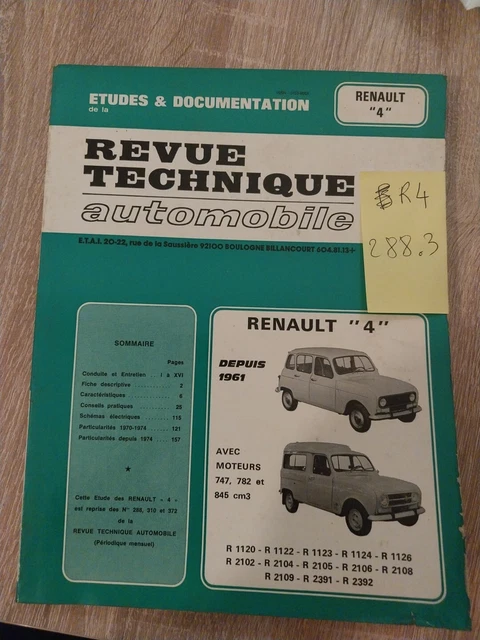 REVUE TECHNIQUE RENAULT 4 R4 4L plein Air Fourgonnette tous types R 4 L ...