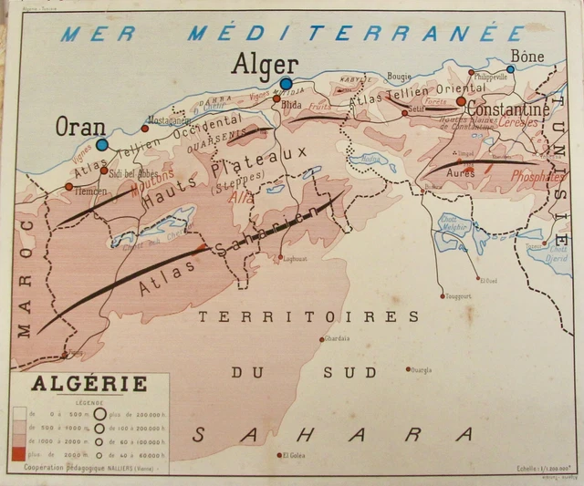 **AFFICHE SCOLAIRE ROSSIGNOL carte murale tableau Algérie Alger Tunisie Oran EUR 29,50 - PicClick FR