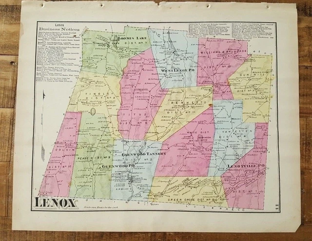 ANCIEN COLORÉ CARTE De Lenox, Pennsylvania / A.Pomeroy & Co.1872 EUR ...