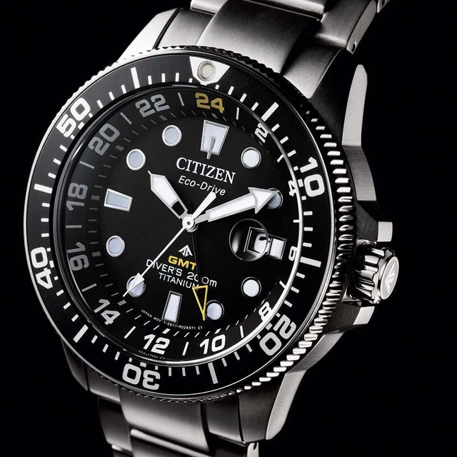 CITIZEN PROMASTER MARINE BJ7110-89E Eco-Drive GMT Diver's Titanium ...