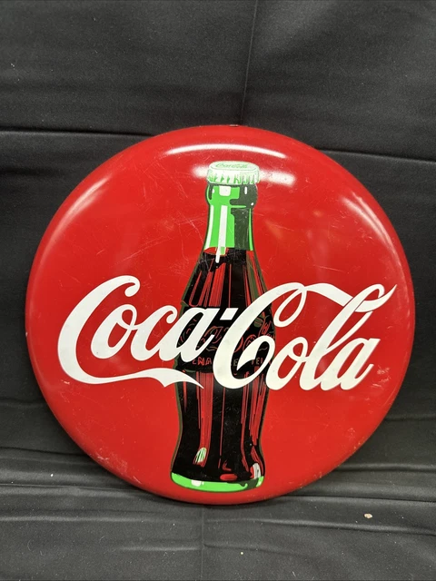 VINTAGE ORIGINAL 12” Classic Coca-Cola Coke Round Button Metal Sign ...