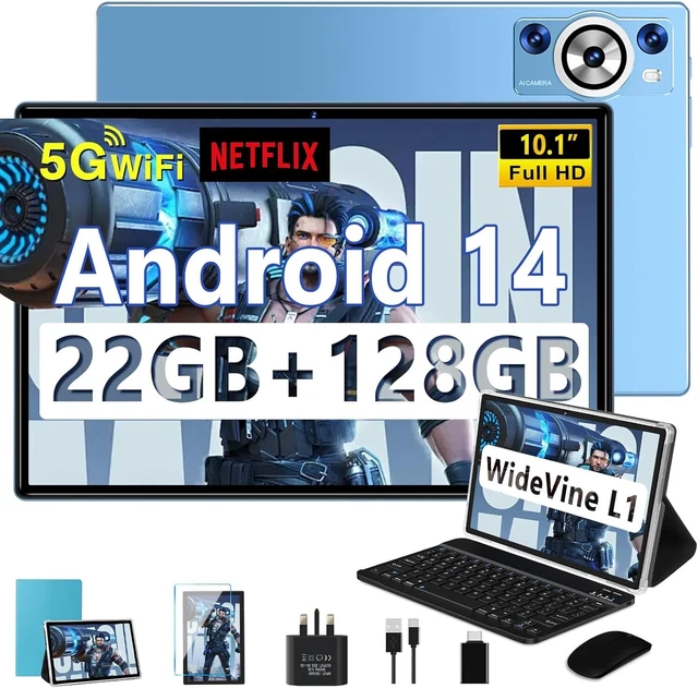 2025 NEWEST ANDROID 14 Tablet 10.1" 22GB+128GB, 5G WiFi, Keyboard & Mouse - Blue £99.95 ...