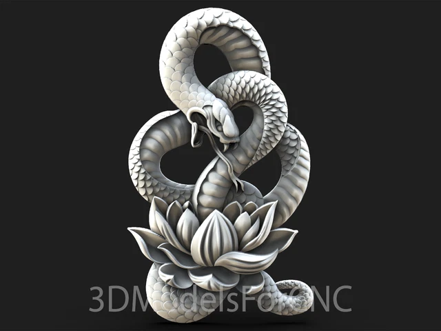 3D MODEL STL File for CNC Router Laser & 3D Printer Snake and Lotus $2. ...