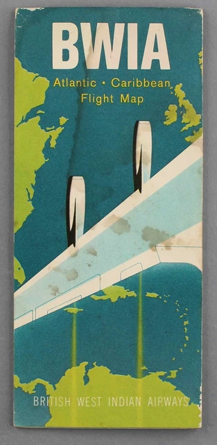 BWIA VINTAGE AIRLINE Route Map British West Indian Airways Bewee Boac ...