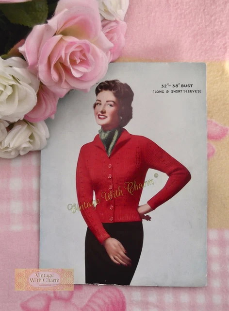 VINTAGE 1950S LADY'S Cardigan Knitting Pattern 3 Sizes Fit 32-38 Inch ...
