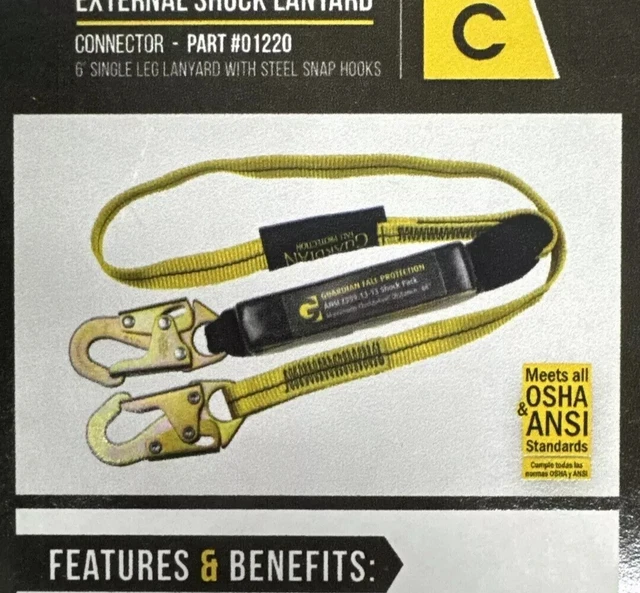 GUARDIAN FALL PROTECTION 01220 6-Foot Single Leg Shock Absorbing ...