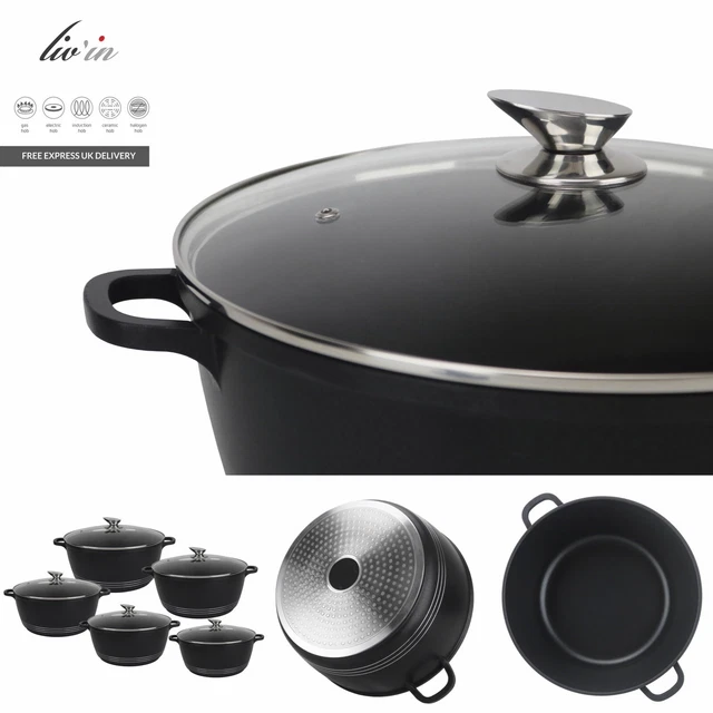 5 PC DIE Cast Cookware Set Non Stick Coated Stockpot Casserole Cooking ...