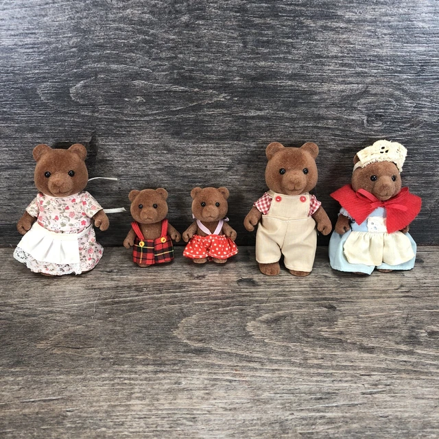 SYLVANIAN FAMILIES TIMBERTOP Brown Bear Family 5x Figures EPOCH 1985 ...