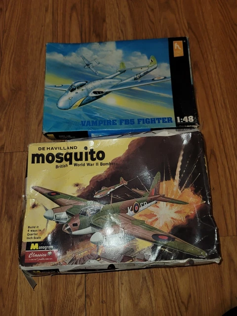 MONOGRAM DEHAVILLAND VAMPIRE & Mosquito Bomber. 1:48. Open Box Complete ...