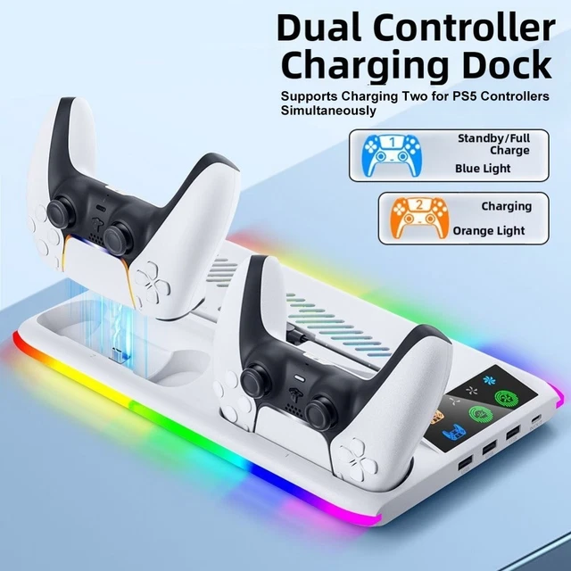 DUAL CONTROLLER CHARGING Dock for PS5 with Adjustable Fan Speed Cooling ...