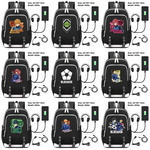 BLUE LOCK BACKPACK Teenage Shoulder Bags USB Laptop bag Student Canvas ...