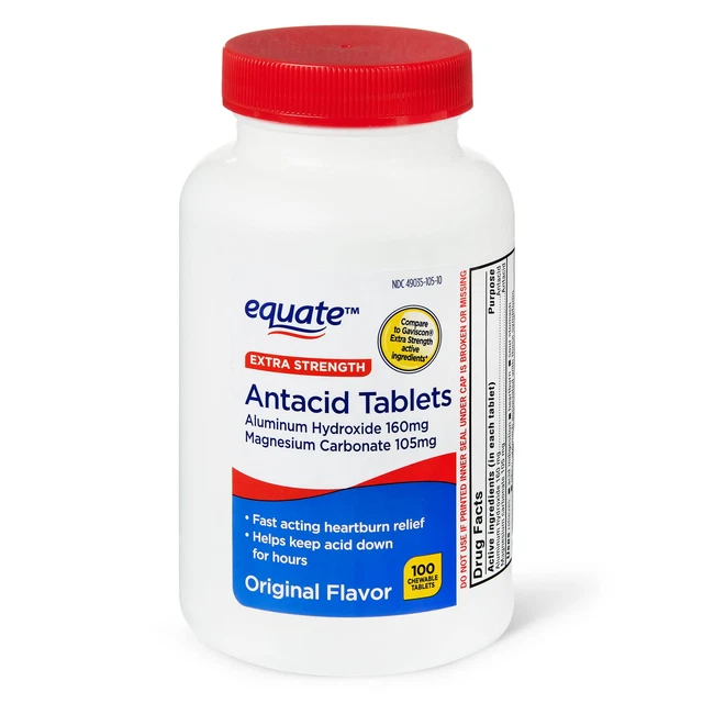 EQUATE EXTRA STRENGTH Antacid, Upset Stomach, Chewable Tablets, over ...