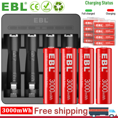 EBL AA RECHARGEABLE Lithium Li-ion Batteries 1.5V Upgraded / Battery ...