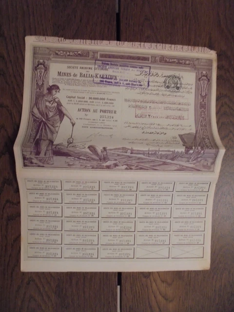 ORIGINALE HISTORISCHE AKTIE MINES de BALIA-KARAÏDIN ACTION AU PORTEUR ...