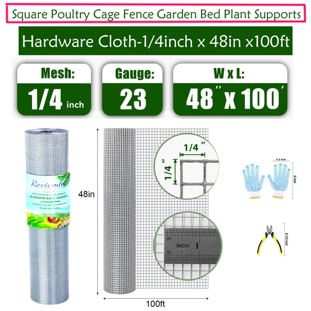 GALVANIZED WELDED MESH 1/4in Hardware Cloth Chicken Wire Fencing Roll ...