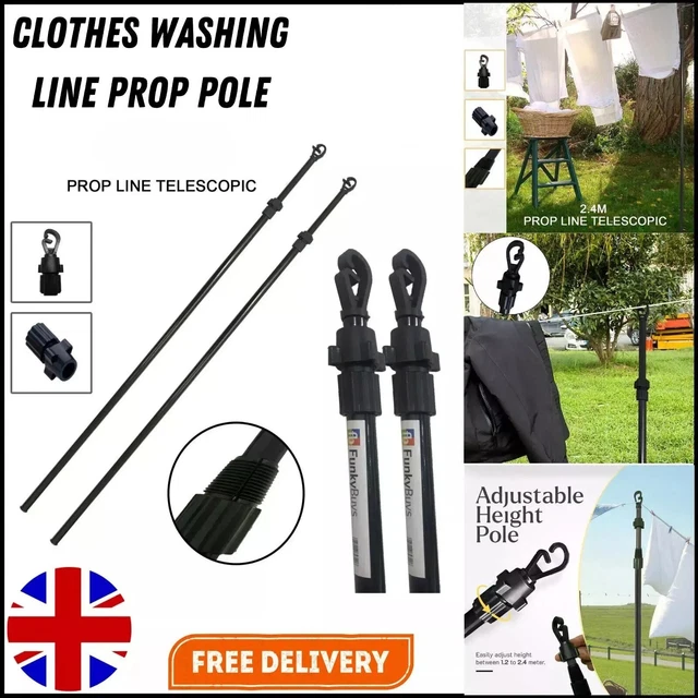 HEAVY DUTY 2.4M Telescopic Washing Line Prop Extendable Outdoor Clothes ...