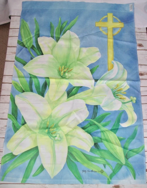 TOLAND EASTER LILIES Cross Yard Flag Garden Banner 36 x 52 Religious ...