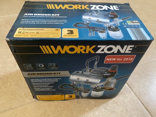 WORKZONE AIRBRUSH COMPRESSOR Kit with sprays in original box with ...
