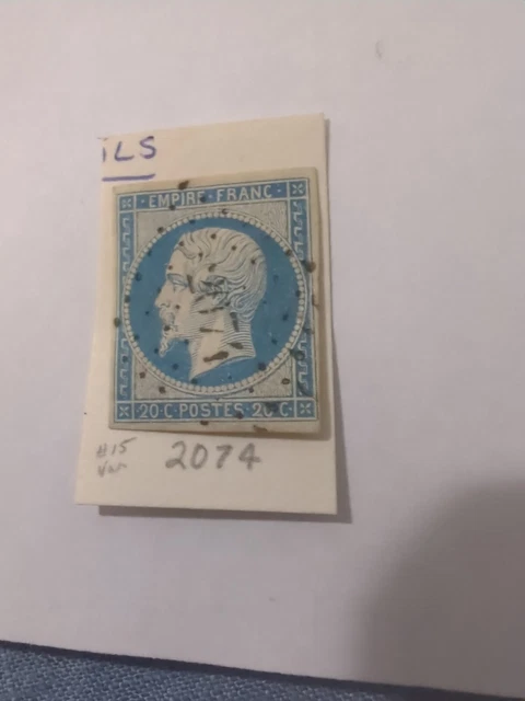 FRANCE EMPIRE FRANC Napoleon 20 Cent Blue Postes Stamp 1857-60 Used A77 ...