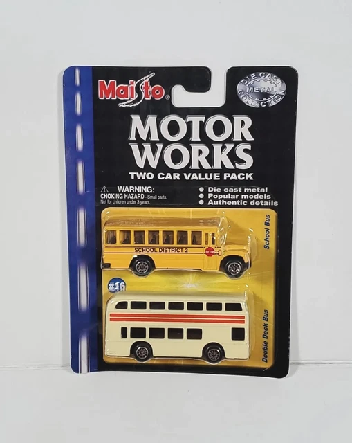 MAISTO - MOTOR WORKS Two Car Value Pack "SCHOOL BUS" "DOUBLE DECK BUS ...