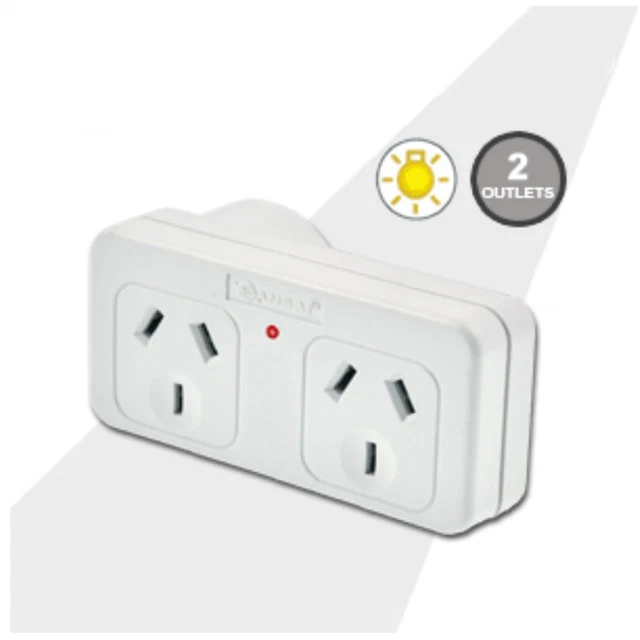 2 OUTLETS DOUBLE Adapter Horizontal Right Powerpoint Double Adaptor w ...