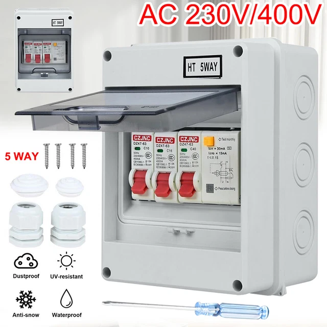 5 WAY GARAGE Shed Camper Van Caravan Consumer Unit Fuse Box with RCD ...